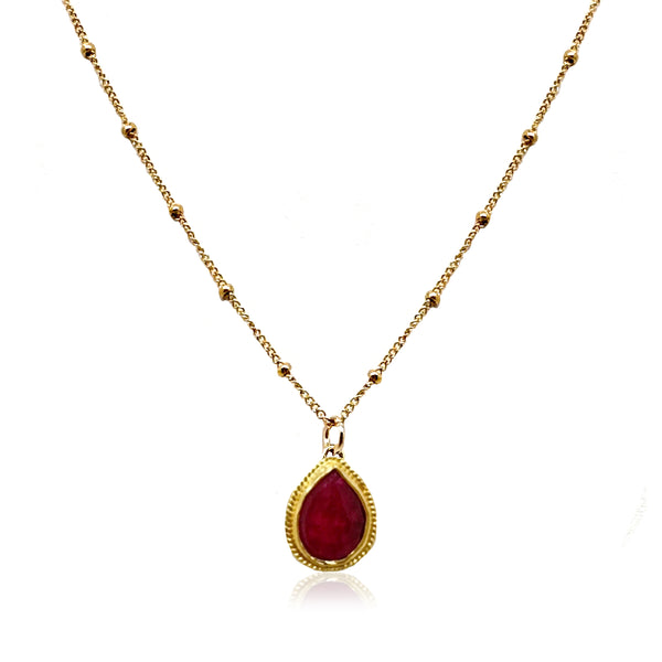 Raw Ruby Tear Drop Necklace - Laughing Lotus Boutique
